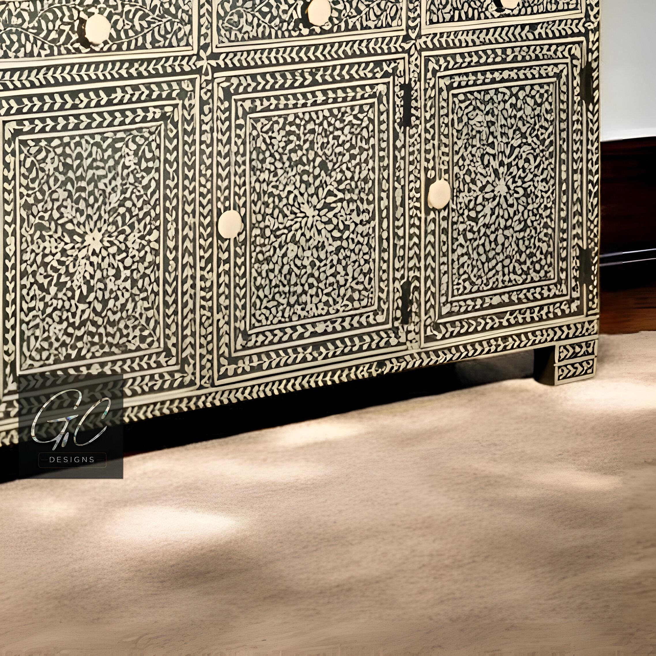 Bone Inlay 4 Drawer 4 Door Cabinet | Cabinets for Home | Black Floral ...
