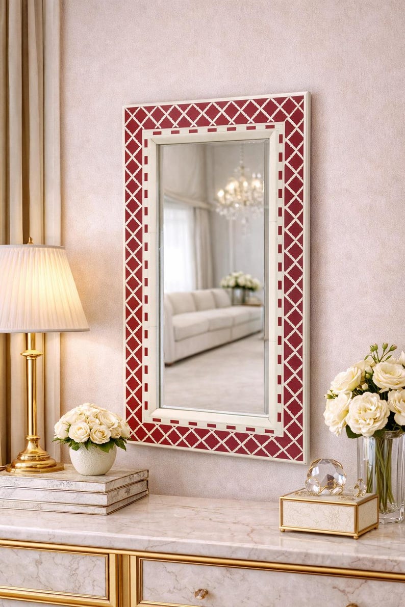 Handcrafted Bone Inlay Mirror: Greek Key Design, Luxury Furniture ...