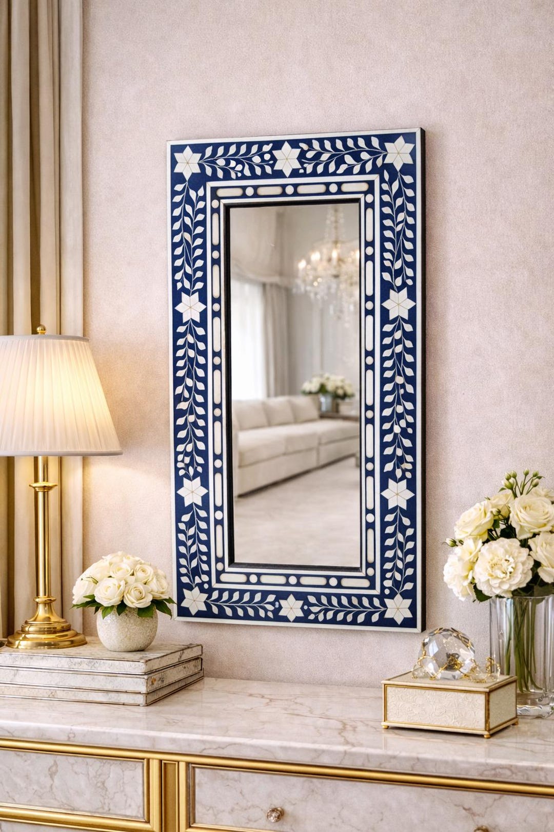Handcrafted Mother of Pearl Mirror Frame: Floral Inlay Wall Decor - Etsy