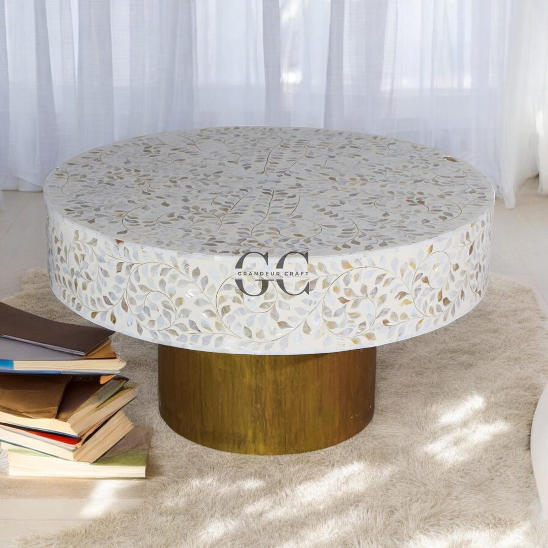 White Mother of Pearl Coffee Table | Handcrafted Coffee Table | Floral ...