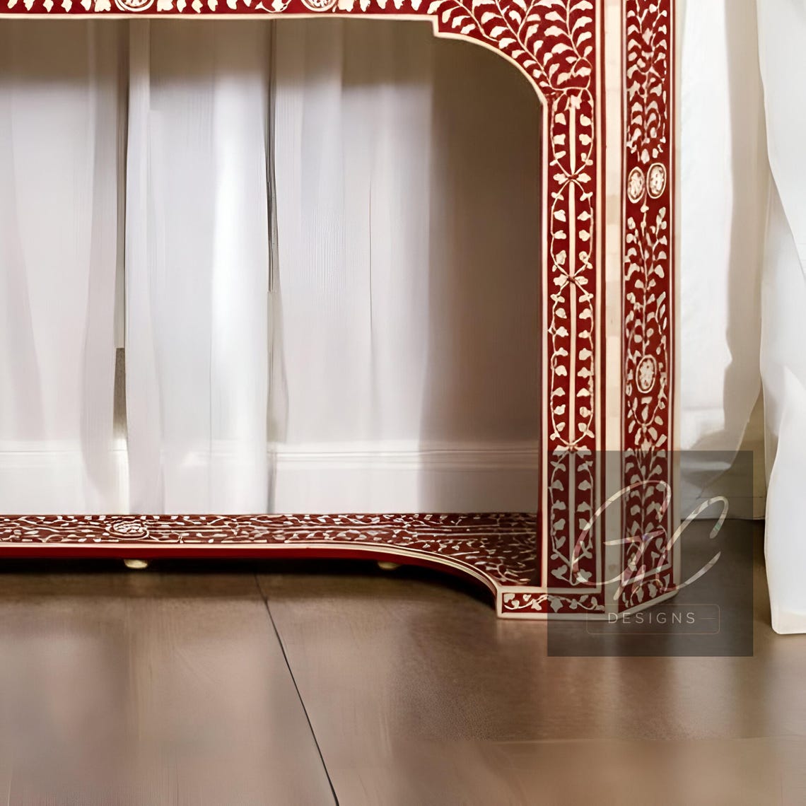 Bone Inlay Console Table Floral Pattern Console Table Heart Shape ...