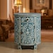 Floral Bone Inlay End Table: Light Blue Round Accent Table - Etsy