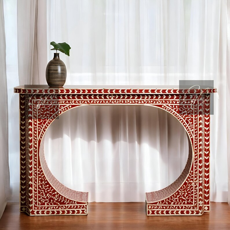 Bone Inlay Console Table Floral Pattern Console Table Heart Shape ...