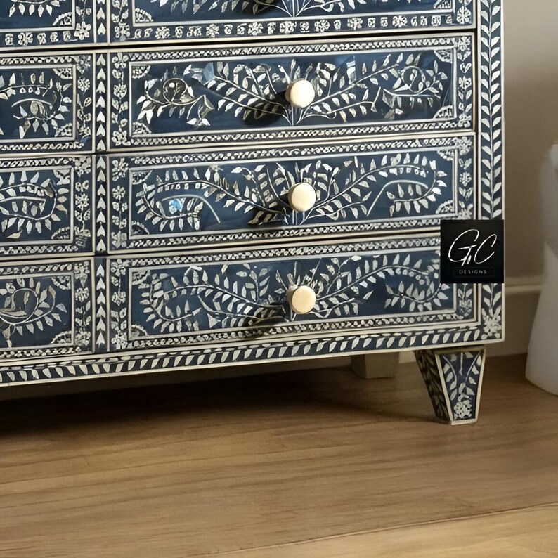 Bone Inlay Floral Pattern Dresser Chest Elegant Buffet Storage Handmade ...