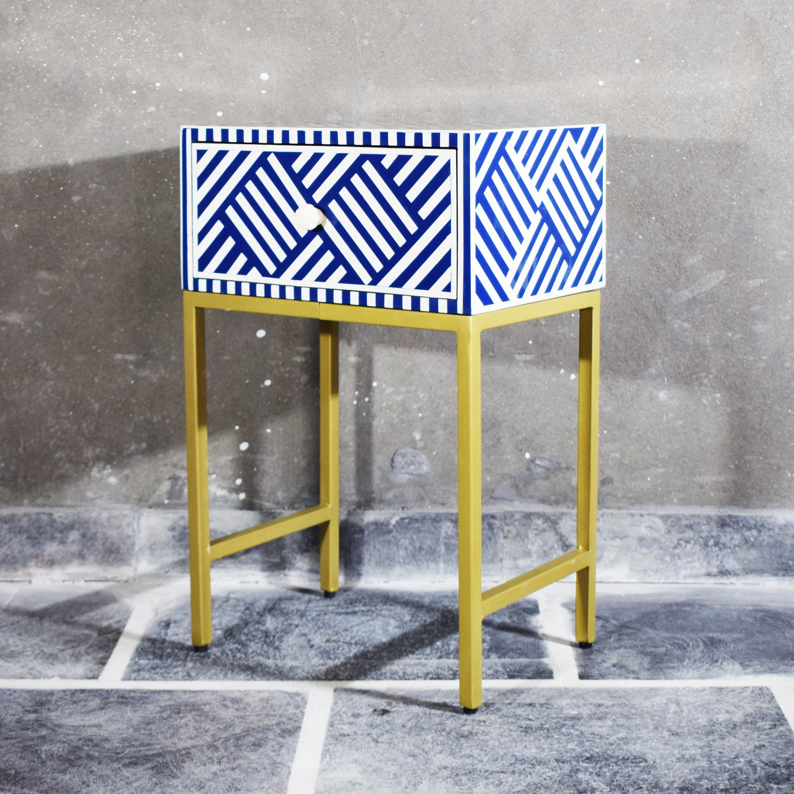 Bone Inlay Nightstand / Optical Pattern Nightstand / Blue Optical ...