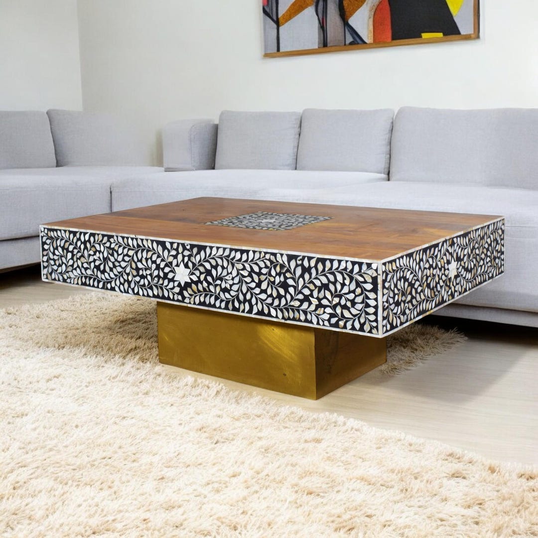 Wooden Mother of Pearl Inlay Coffee Table | Handcrafted Coffee Table ...