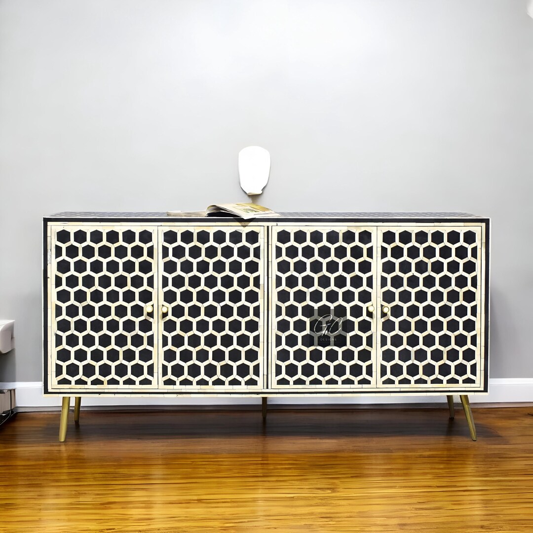 Bone Inlay Four Door Cabinet | Cabinets Honey Comb Design Cabinet for ...