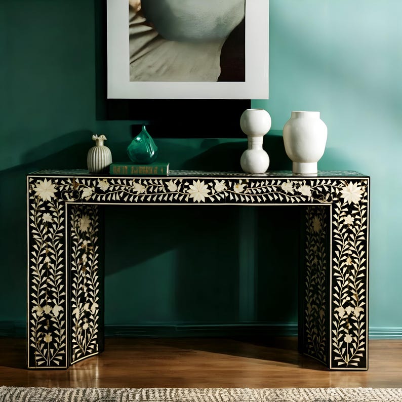 Black Bone Inlay Console Table for Home| Desk for Home | Black Bone ...