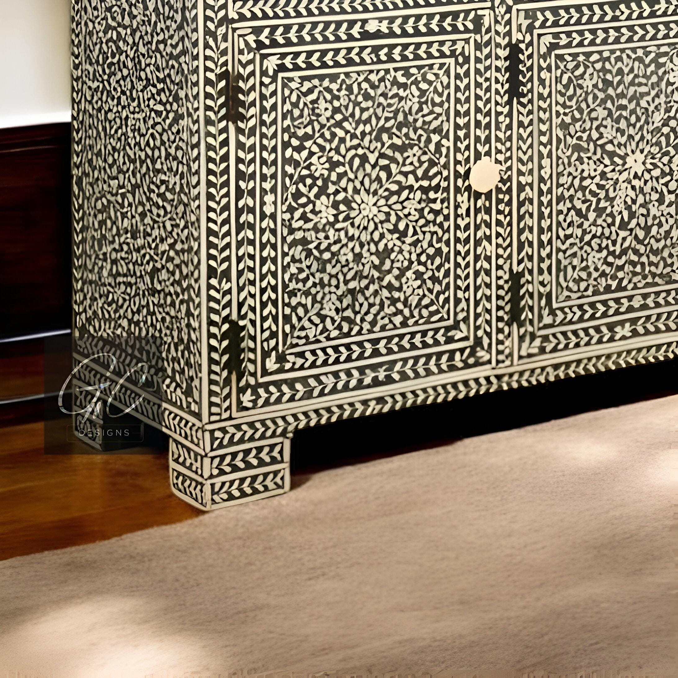 Bone Inlay 4 Drawer 4 Door Cabinet | Cabinets for Home | Black Floral ...