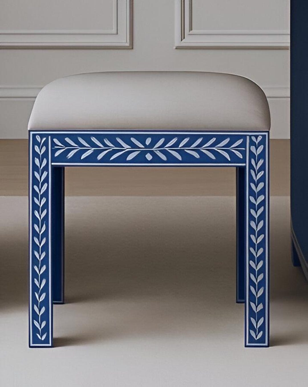Greek Key Bone Inlay Stool | Handmade Luxury Ottoman | Accent Furniture ...