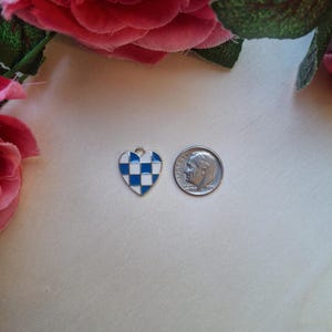 5 Blue Checkered Heart Charms, Love Charms, Y2K Charms, Enamel Charms ...