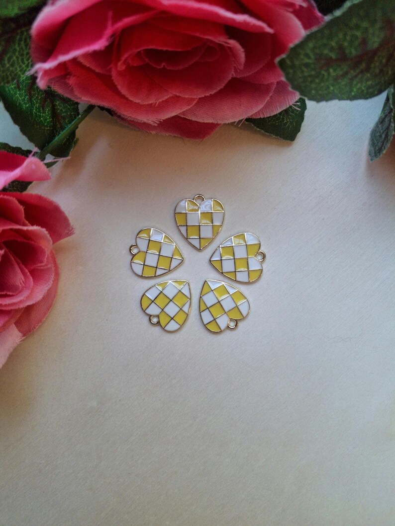 5 Yellow Checkered Heart Charms, Valentine Love Charms, Y2K Charms ...