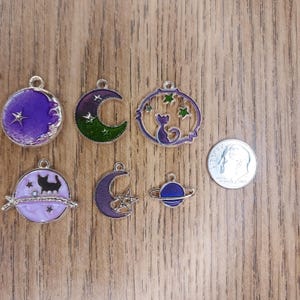 8 Purple Celestial Charms Outer Space Charms Moon Charms Enamel Charms ...