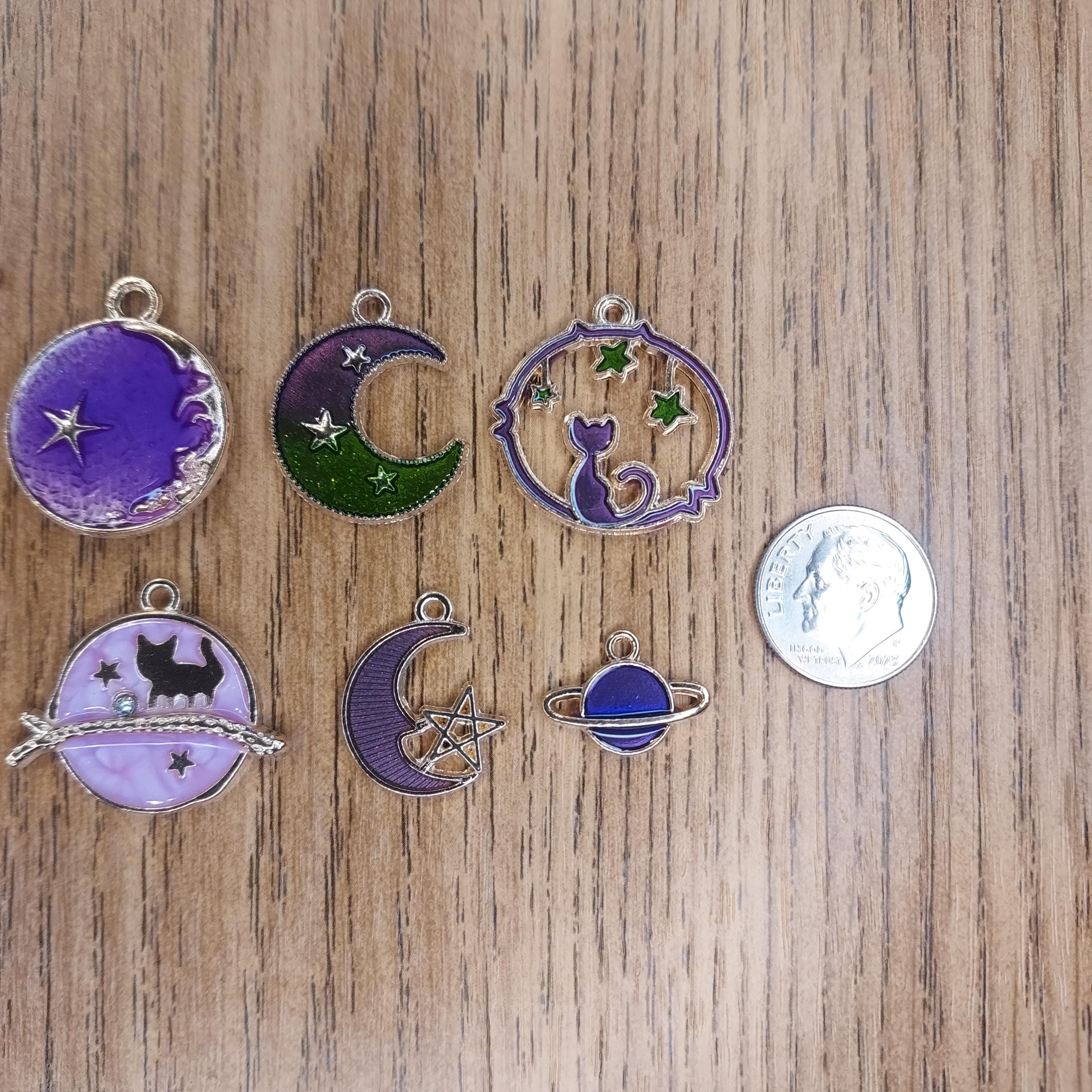 8 Purple Celestial Charms Outer Space Charms Moon Charms Enamel Charms ...