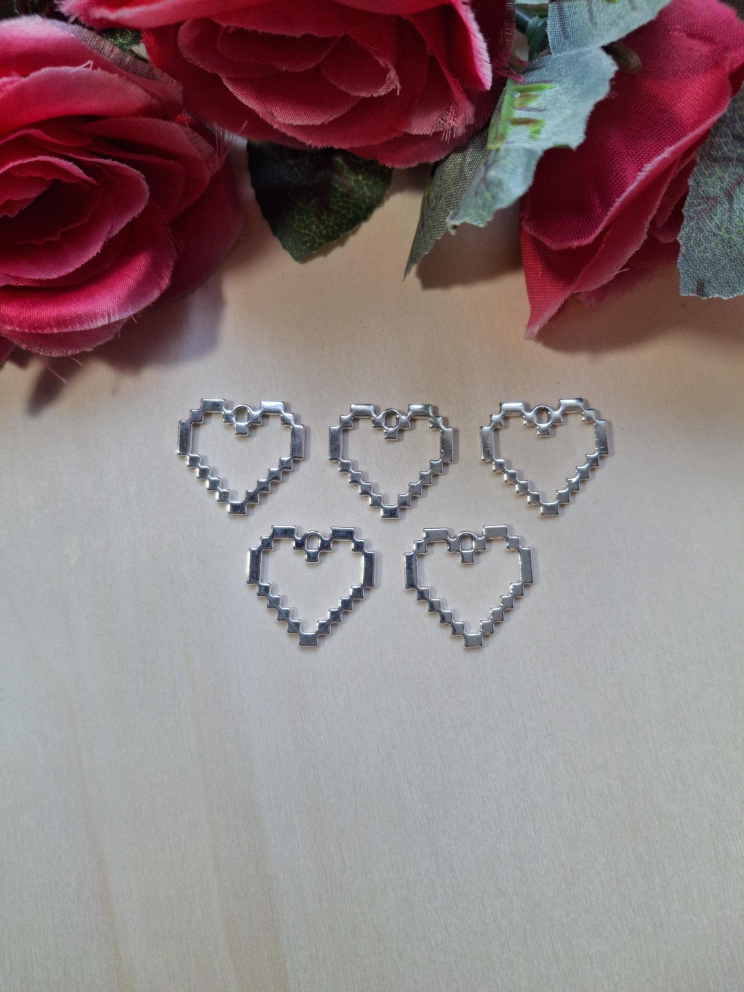 5 Pixel Heart Charms, Video Game Charms, Retro Charms, Hollow Charms ...