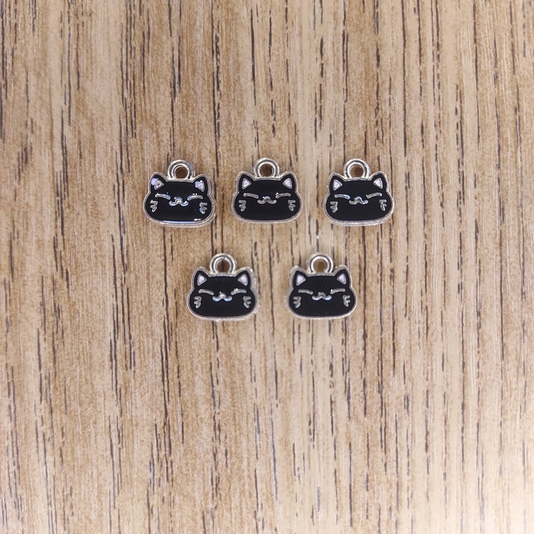 5 Black Cat Charms Kawaii Cat Charms Enamel Charms Zinc Alloy Charms ...