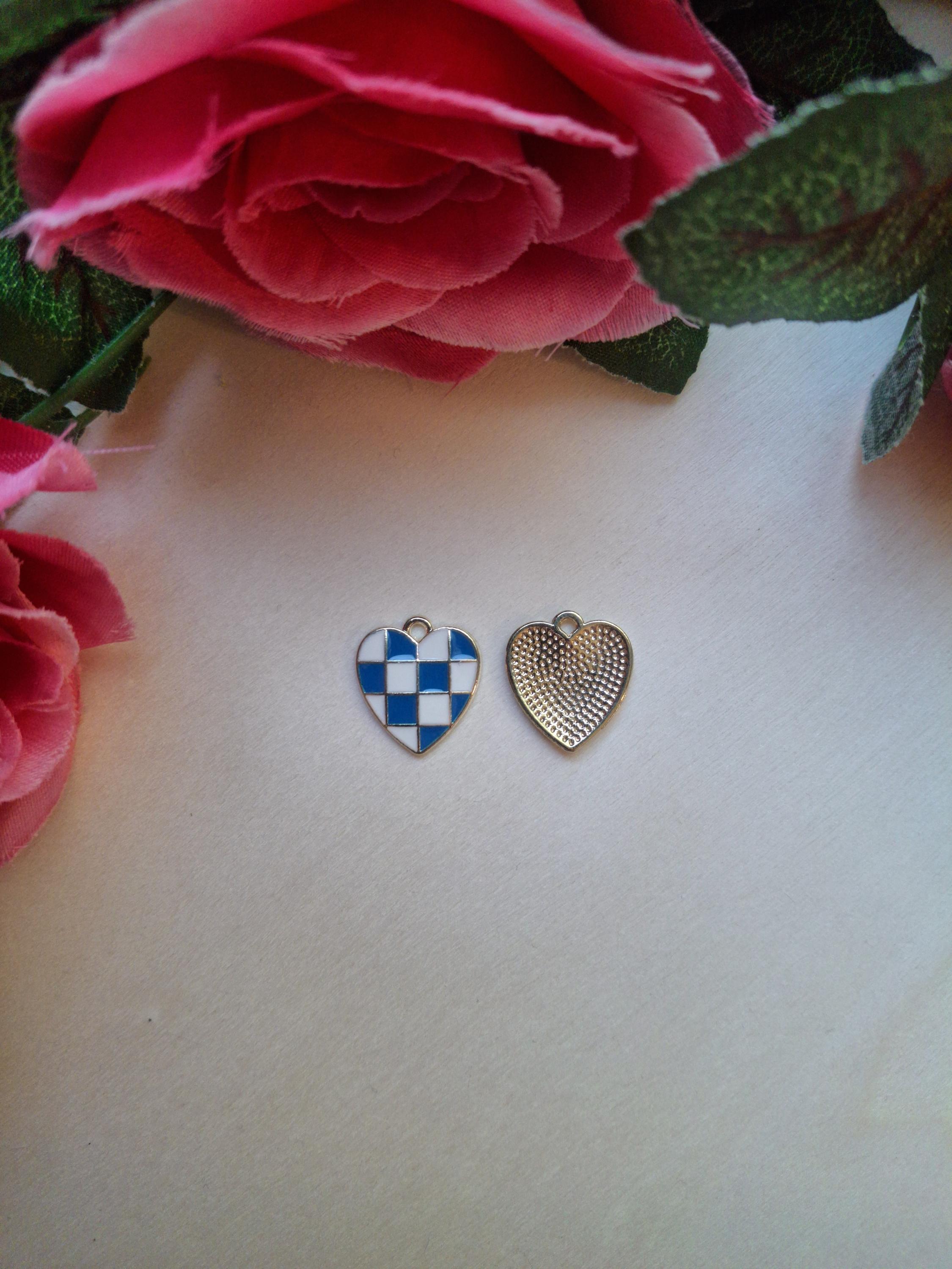 5 Blue Checkered Heart Charms, Love Charms, Y2K Charms, Enamel Charms ...