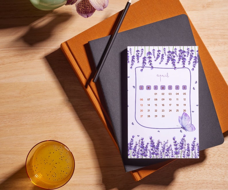 Calendar, 2025 Desktop Calendar, Flower, Tulips, Daisy, Lavender ...