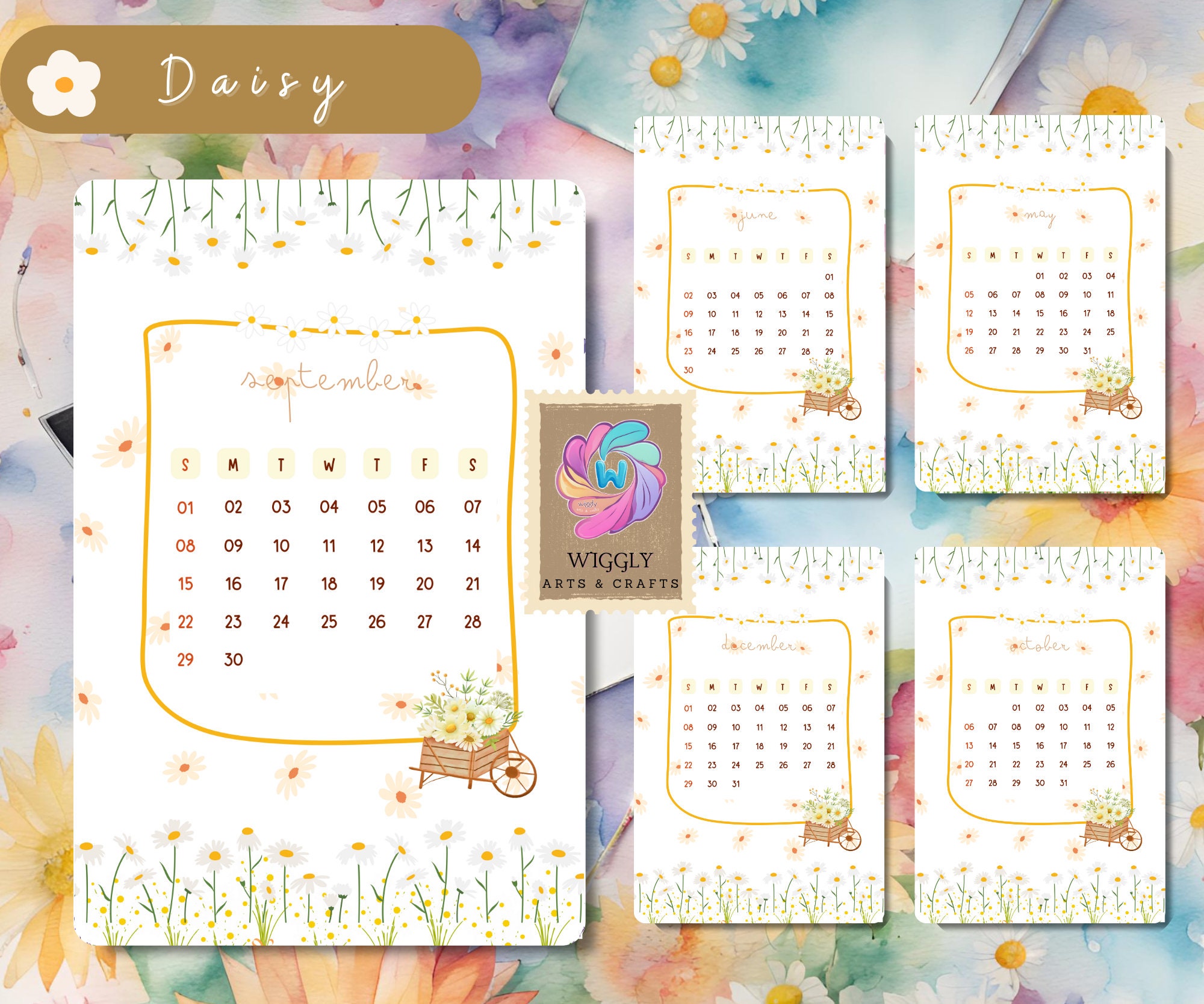 Calendar, 2025 Desktop Calendar, Flower, Tulips, Daisy, Lavender ...