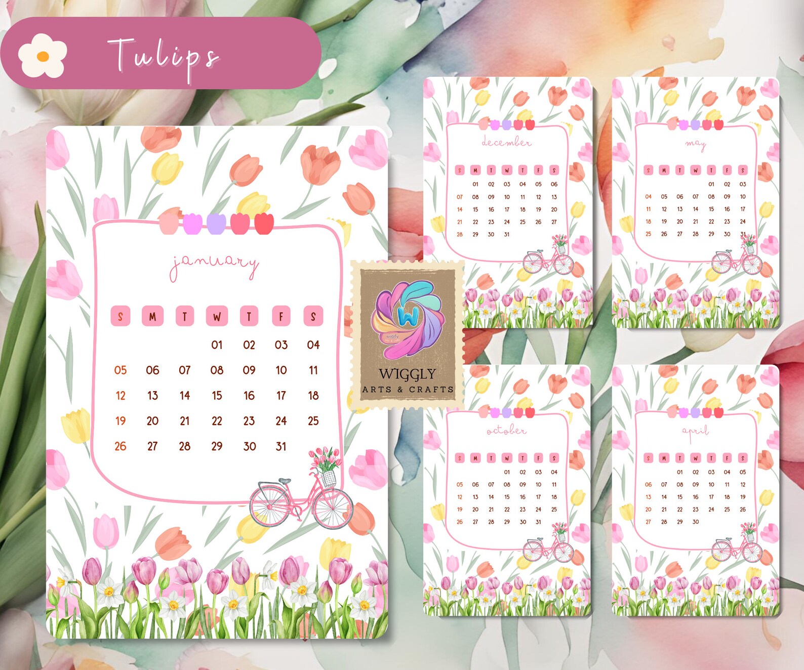 Calendar, 2025 Desktop Calendar, Flower, Tulips, Daisy, Lavender ...