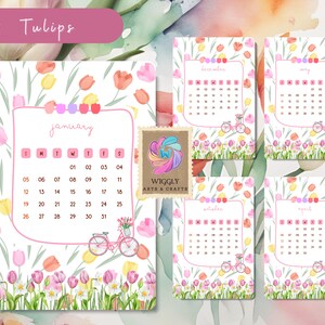 Calendar, 2025 Desktop Calendar, Flower, Tulips, Daisy, Lavender ...