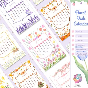 Calendar, 2025 Desktop Calendar, Flower, Tulips, Daisy, Lavender ...