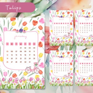 Calendar, 2025 Desktop Calendar, Flower, Tulips, Daisy, Lavender ...