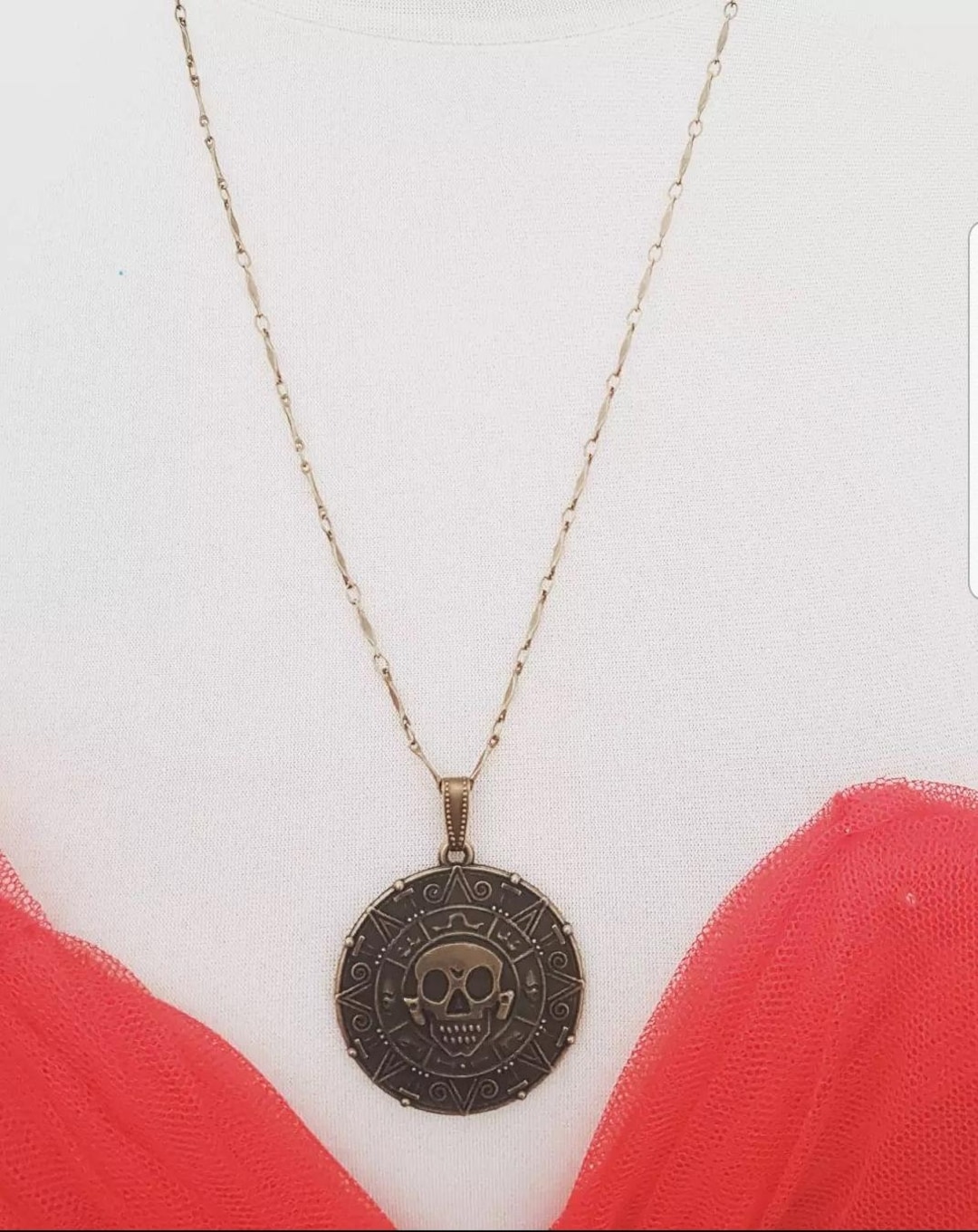 Pirates of the Carribean Aztec Gold Skull Pendant Necklace - Etsy