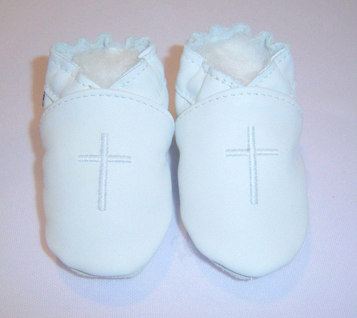 Baptism Shoes White GENUINE Leather With Cross Christening - Etsy