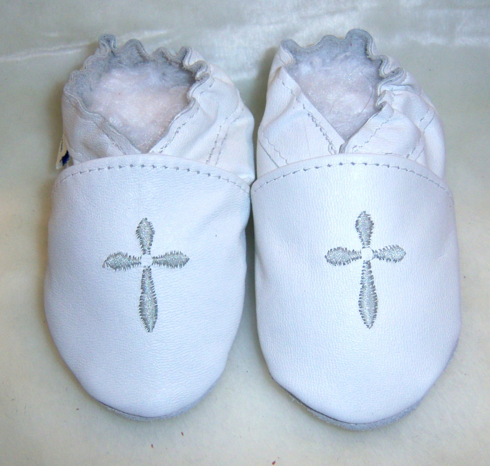 White Leather Baptism Christening Shoes With Cross Baptism Leather ...