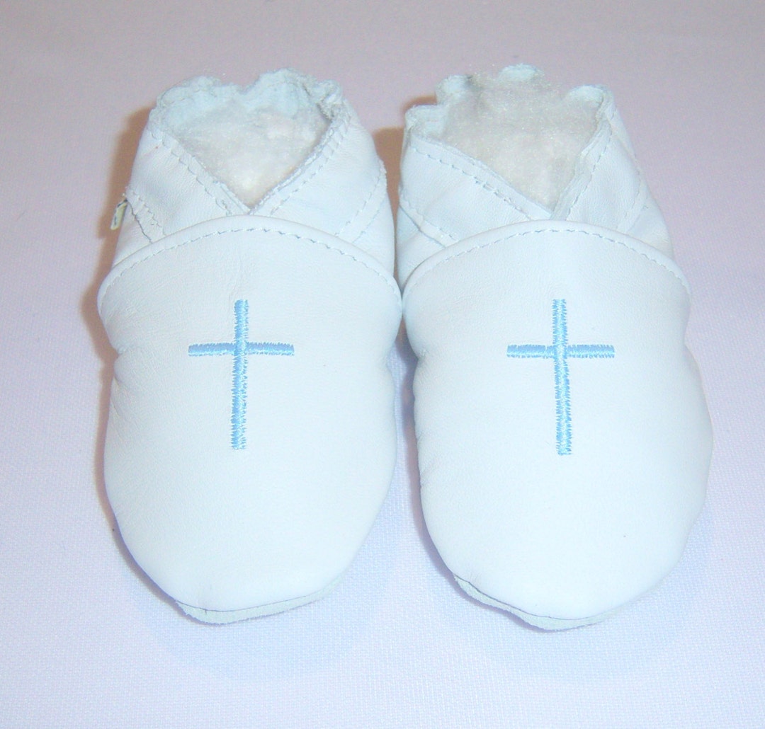 Baptism Shoes White GENUINE Leather With Cross - Christening Shoes ...