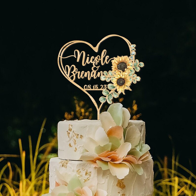 Custom Sunflower Cake Topper, Personalized Cake Topper With Couple Name ...