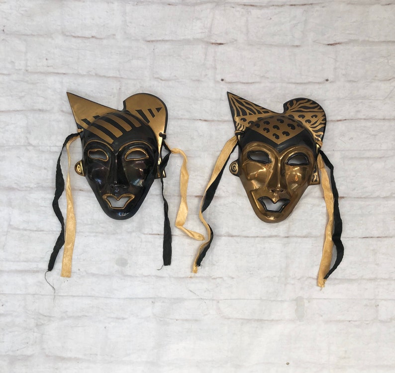 Vintage Art Deco 40s Style Metal Wall Hanging Masks Gold Black Comedy ...