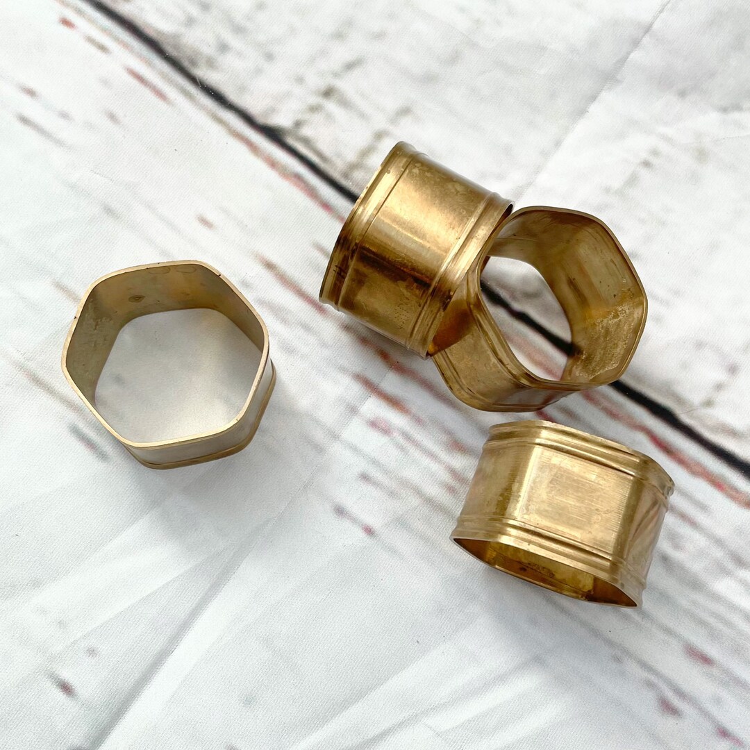 Vintage 70s Napkin Rings Set 4 Brass Hexagon Hollywood Regency - Etsy