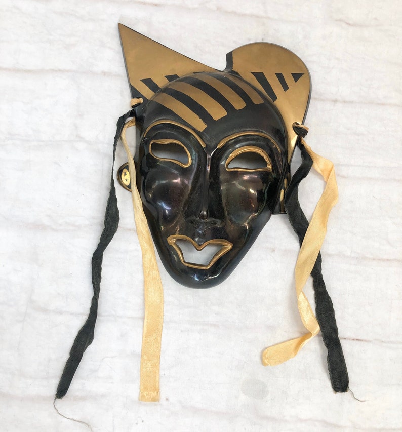 Vintage Art Deco 40s Style Metal Wall Hanging Masks Gold Black Comedy ...