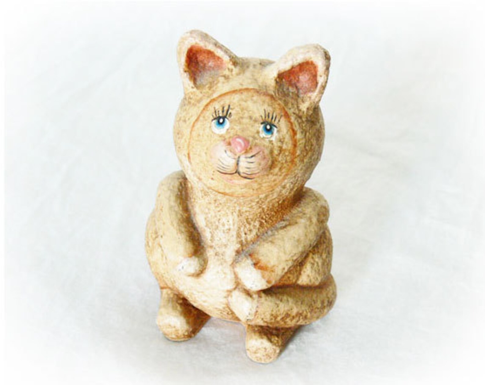 Vintage 90s Cat Figurine Collectible Kitten Tan Sad Eyes Cute | Etsy