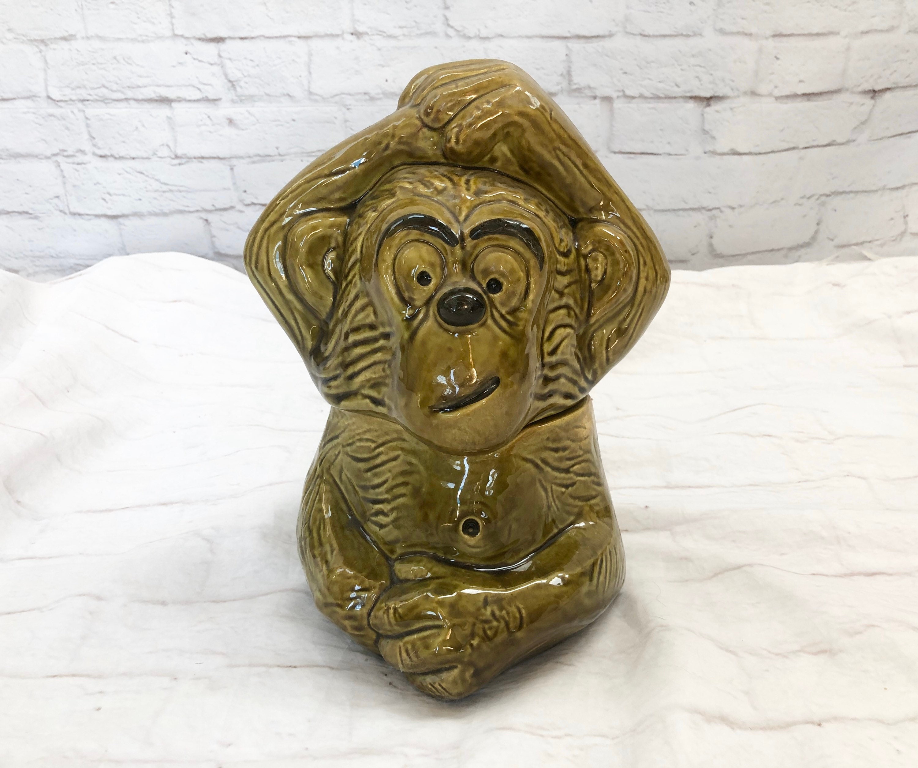 Vintage 60s Silly Monkey Cookie Jar Green Gorilla Ape Kitchen - Etsy