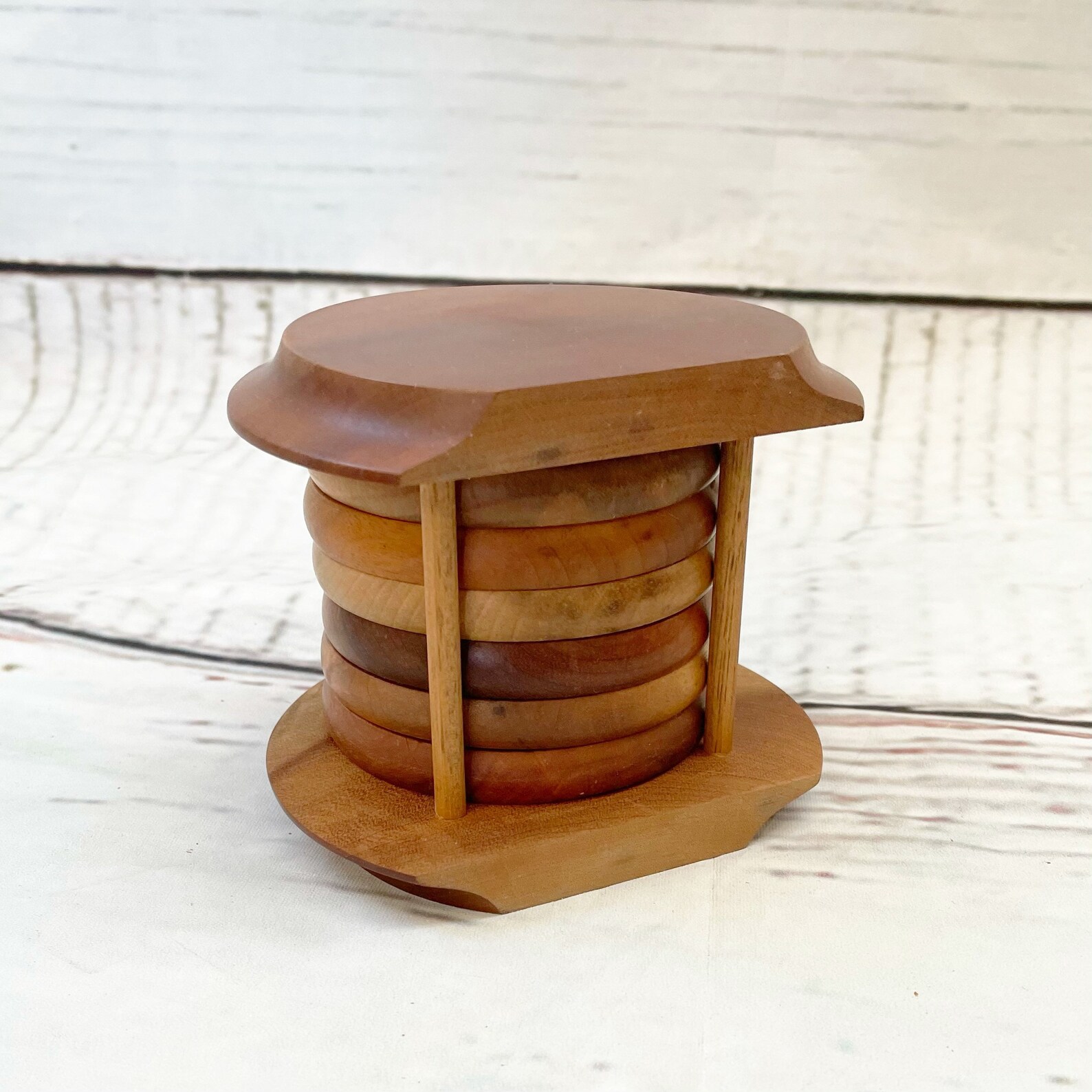Vintage 70s Coasters Caddy Set Wood 6 Dining Bar Serving - Etsy