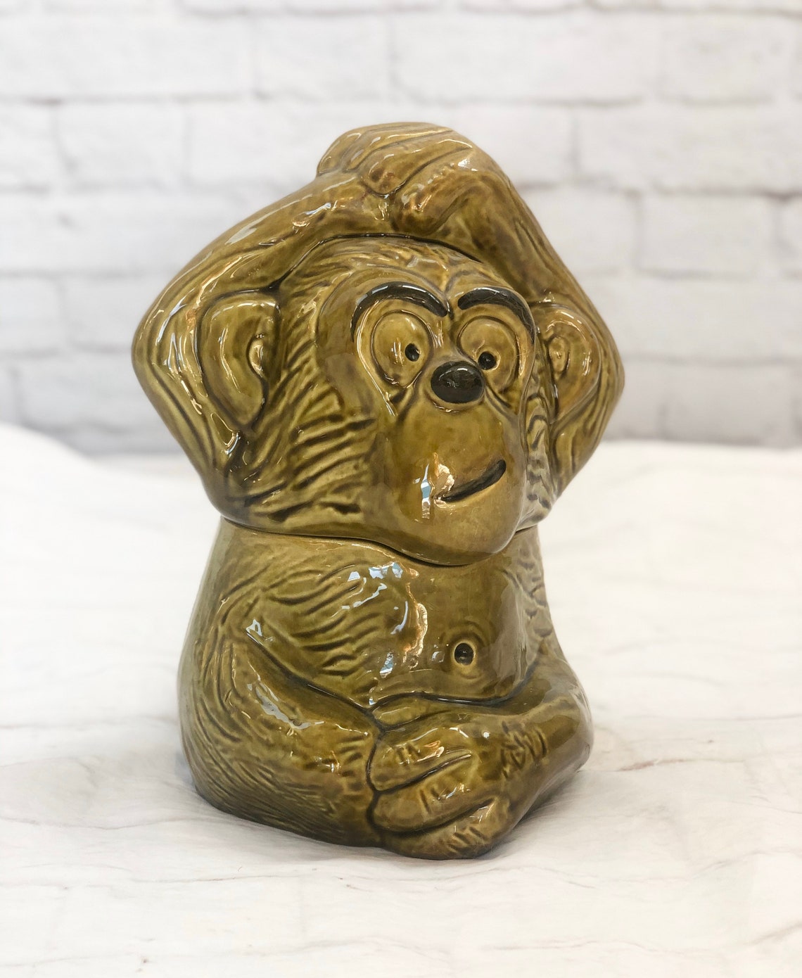 Vintage 60s Silly Monkey Cookie Jar Green Gorilla Ape Kitchen - Etsy