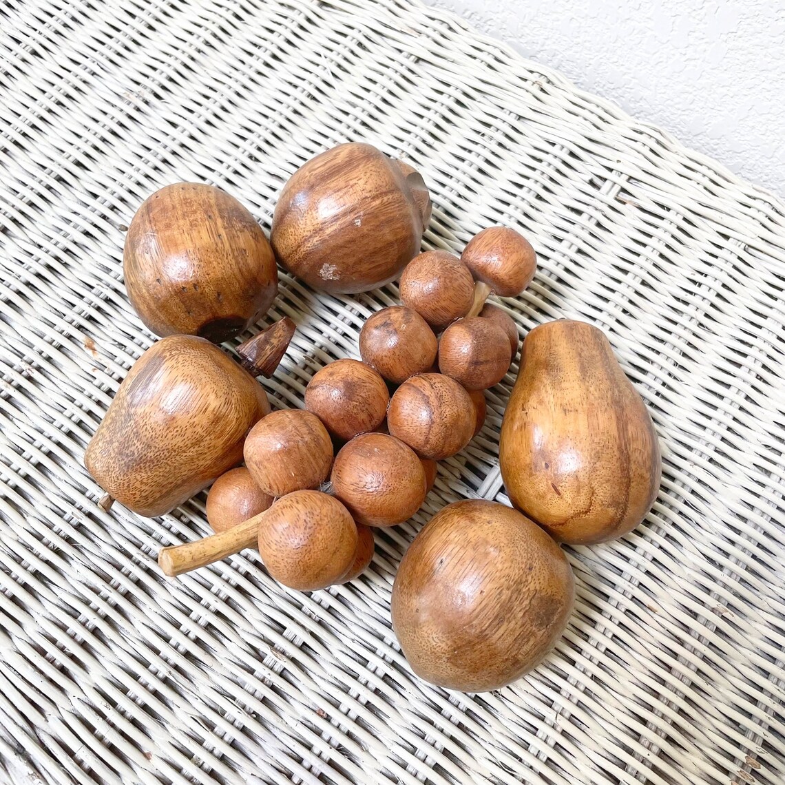 Set 6 Vintage Mid Century Hand Carved Wooden Fruit Bowl Figurines ...