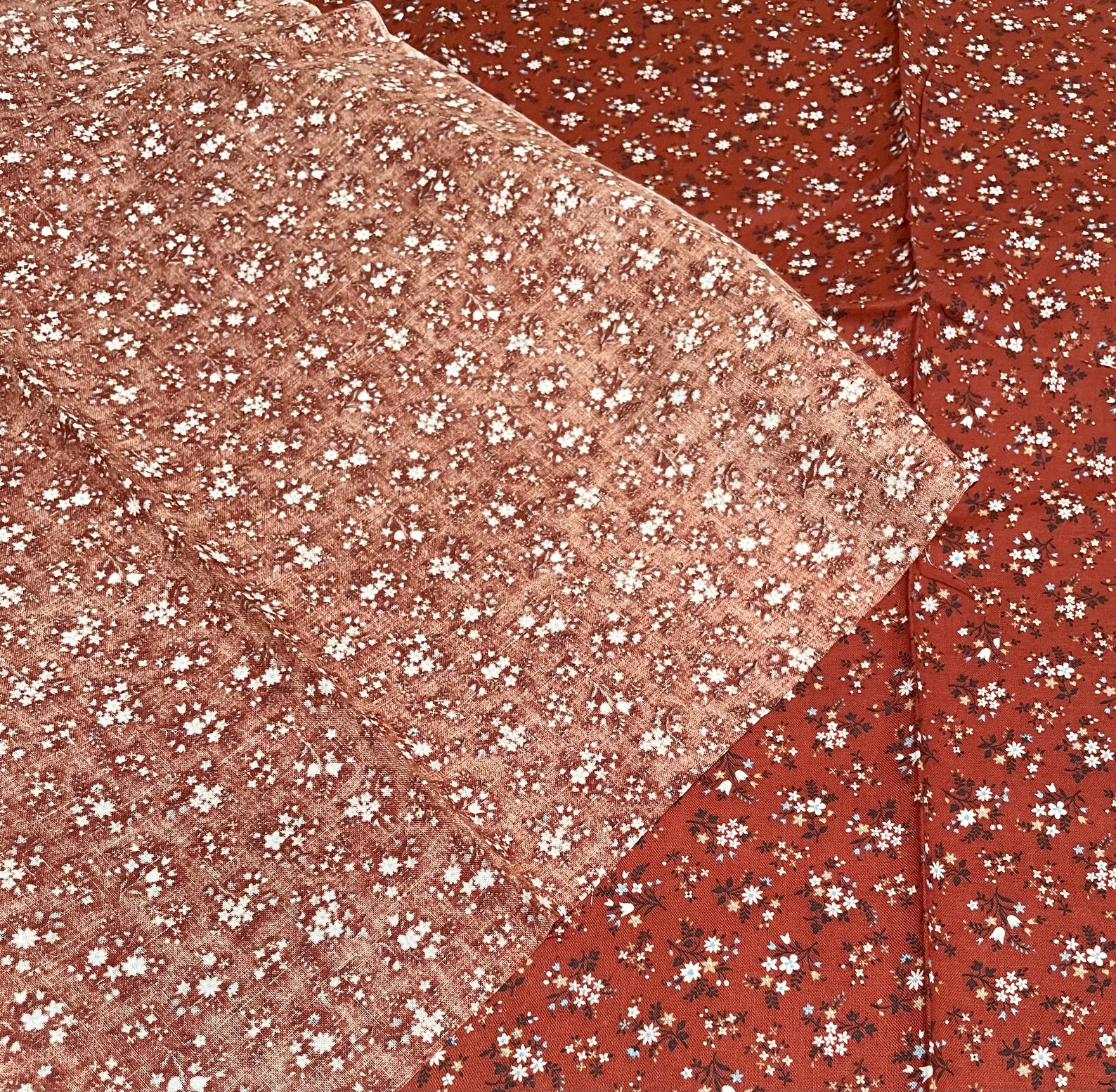 Vintage 70s Rust Brown Calico Floral Print Cotton Fabric Sheet - Etsy UK