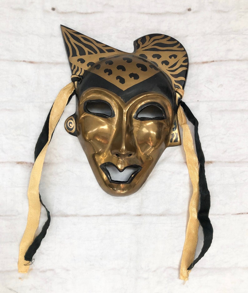 Vintage Art Deco 40s Style Metal Wall Hanging Masks Gold Black Comedy ...