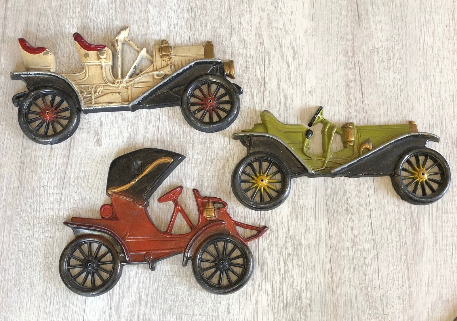Vintage 70s 3pc 1900s Style Cars Wall Hanging Art Painted Metal Jalopy ...