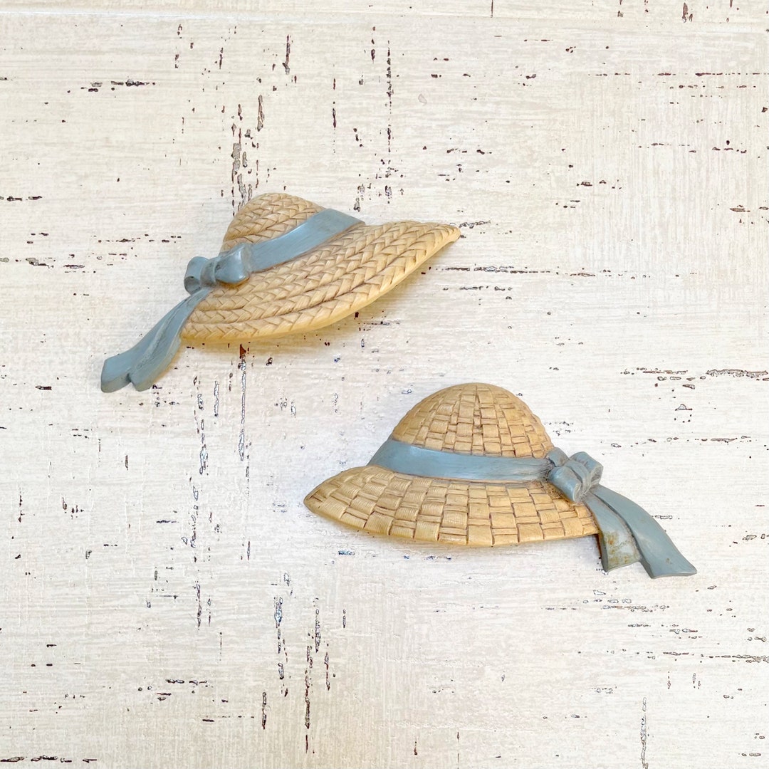 Vintage Set 2 Sun Bonnets Hat Ribbon Hanging Wall Art Victorian Country ...