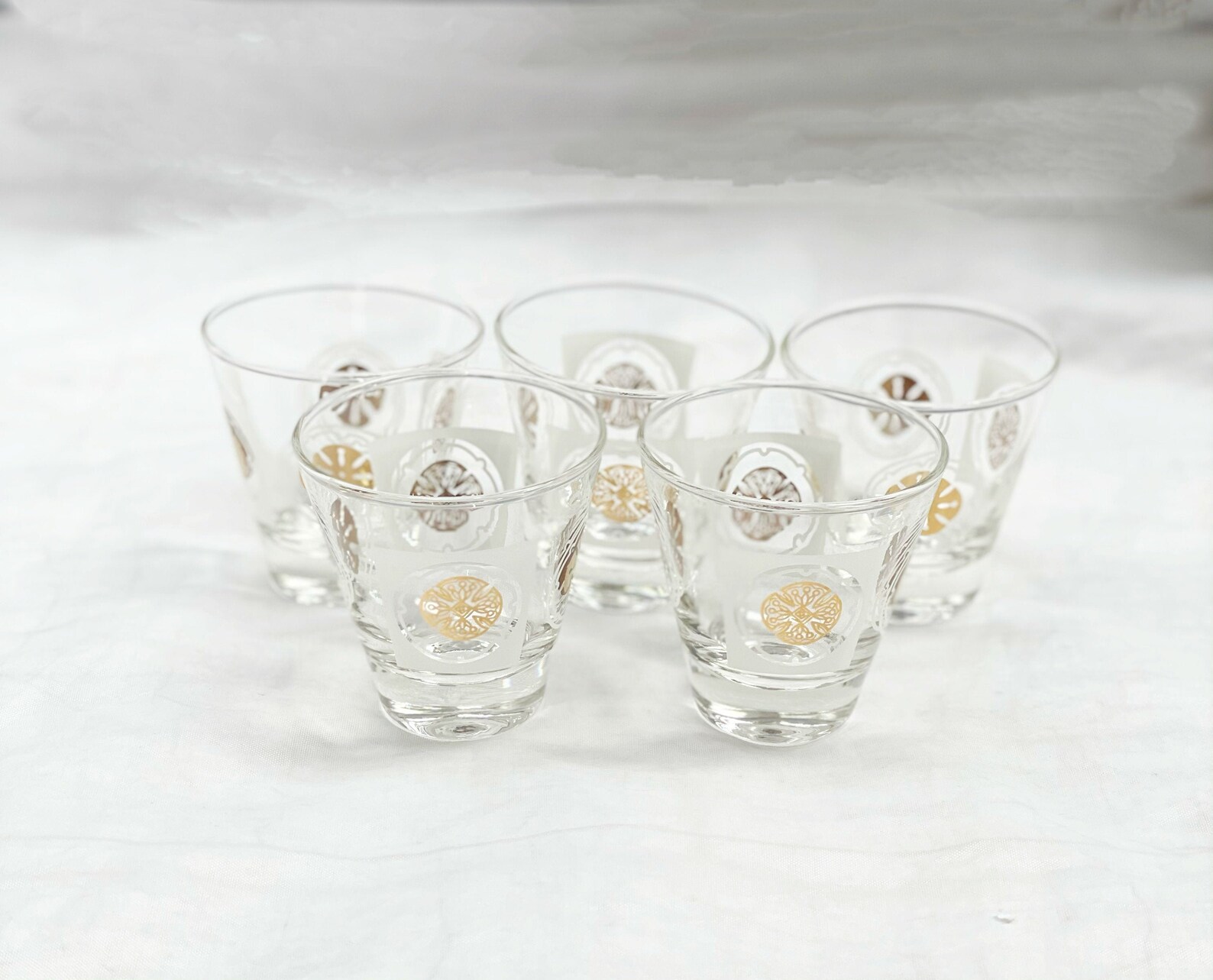 Vintage 60s Set 5 Tumblers Shot Juice Glasses Mod Frosted Gold ...
