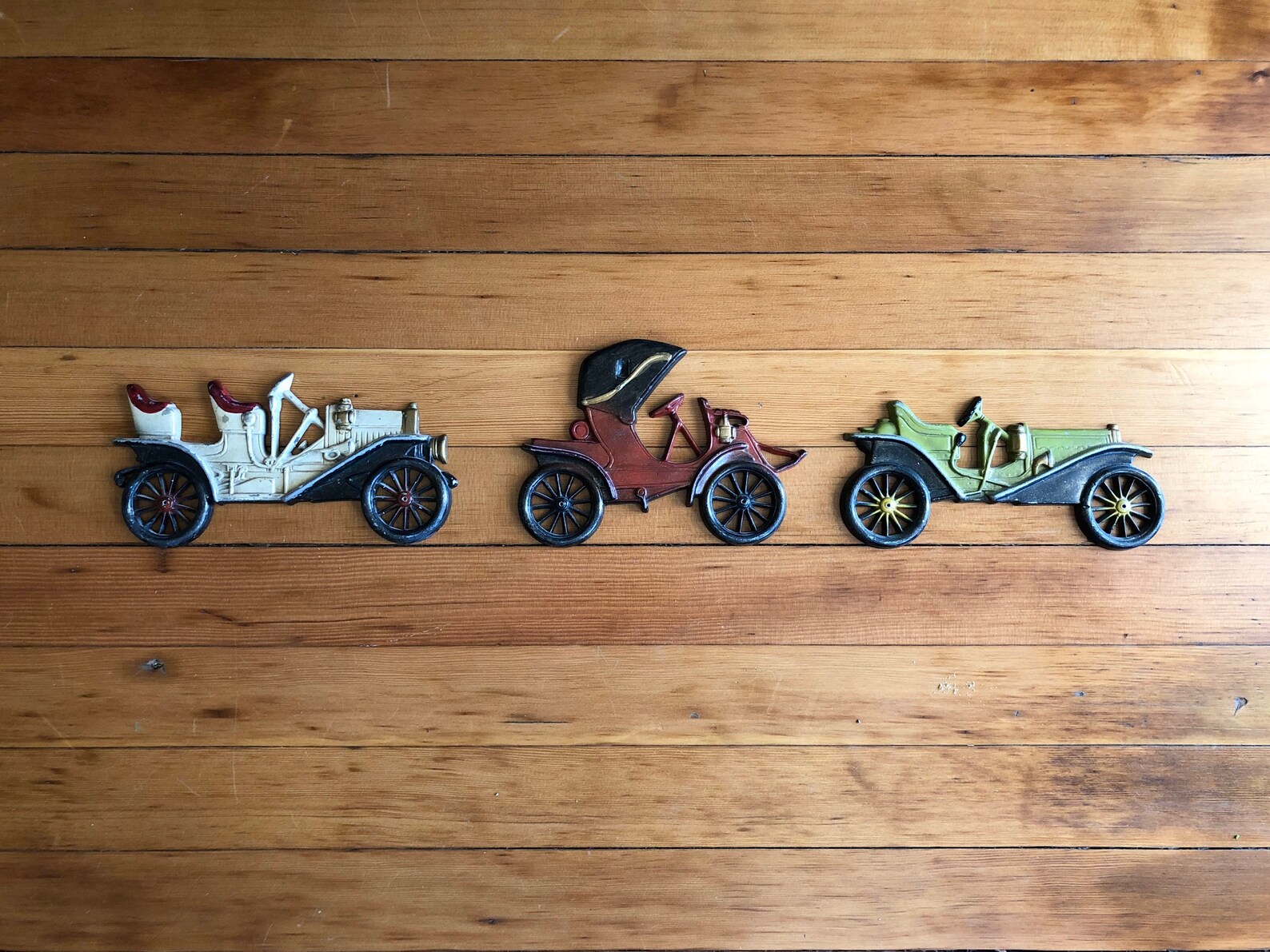 Vintage 70s 3pc 1900s Style Cars Wall Hanging Art Painted Metal Jalopy ...
