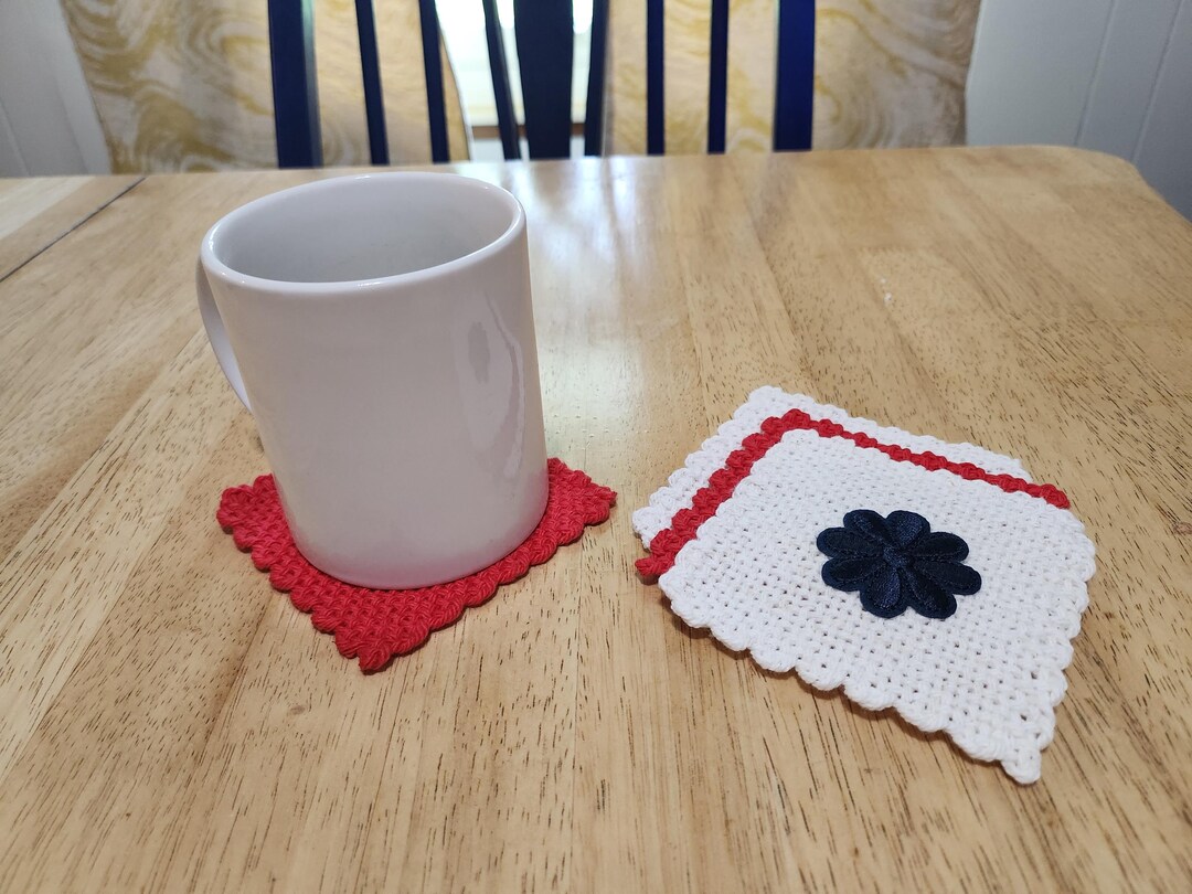 Woven Mug Rugs (mix/match, Red/white, Blue Floral Applique) - Etsy