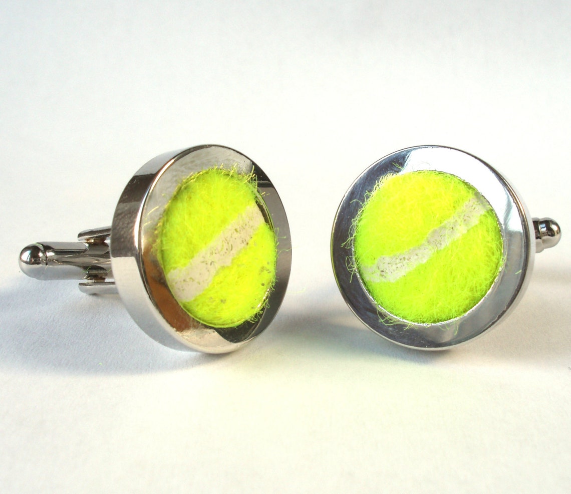 Real Tennis Ball Cufflinks and Tie Bar Set Groomsmen Cufflinks & Tie ...