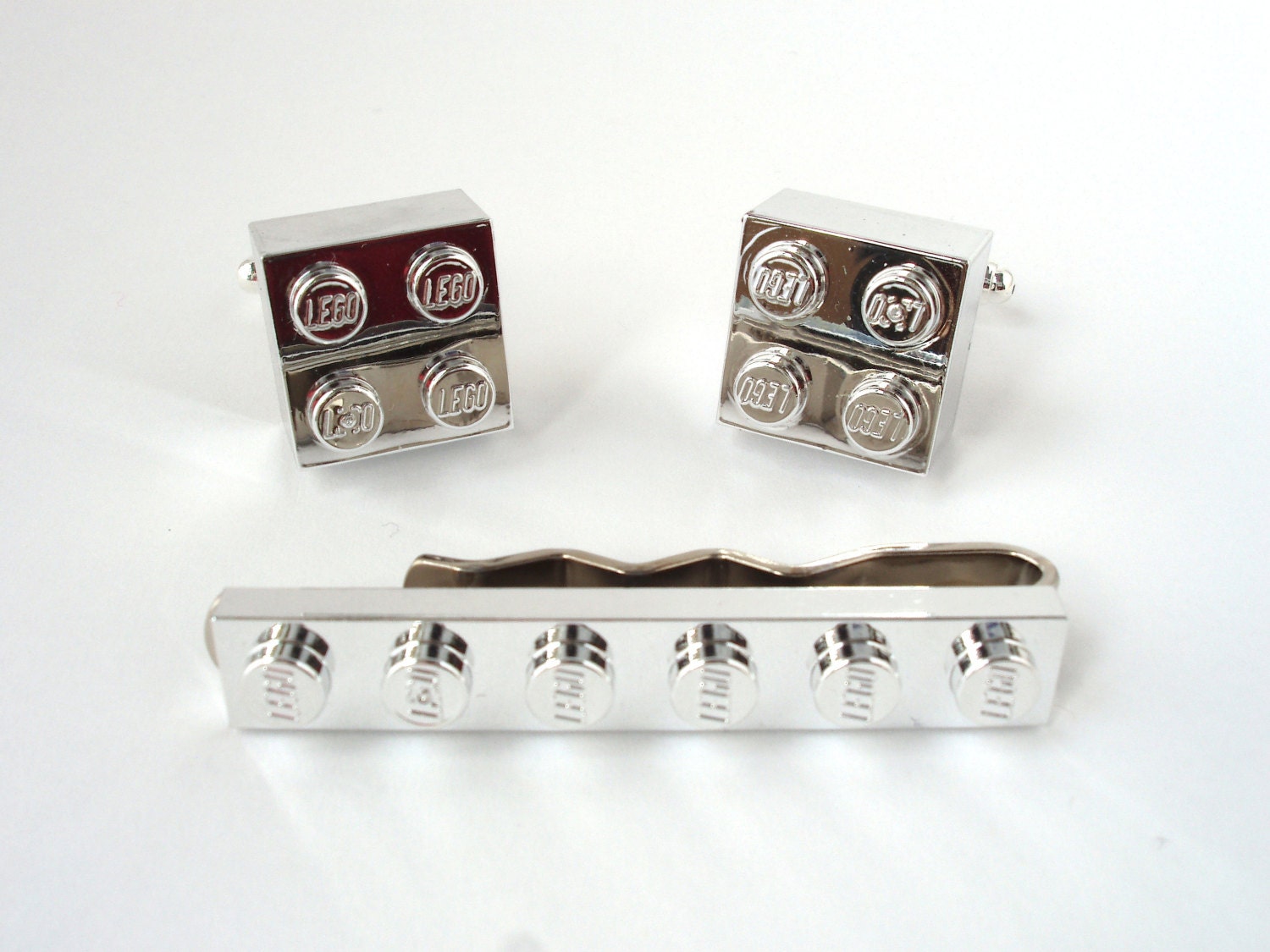 Chrome Silver Groomsmen Cufflinks & Tie Slide Gift Set Includes Box ...