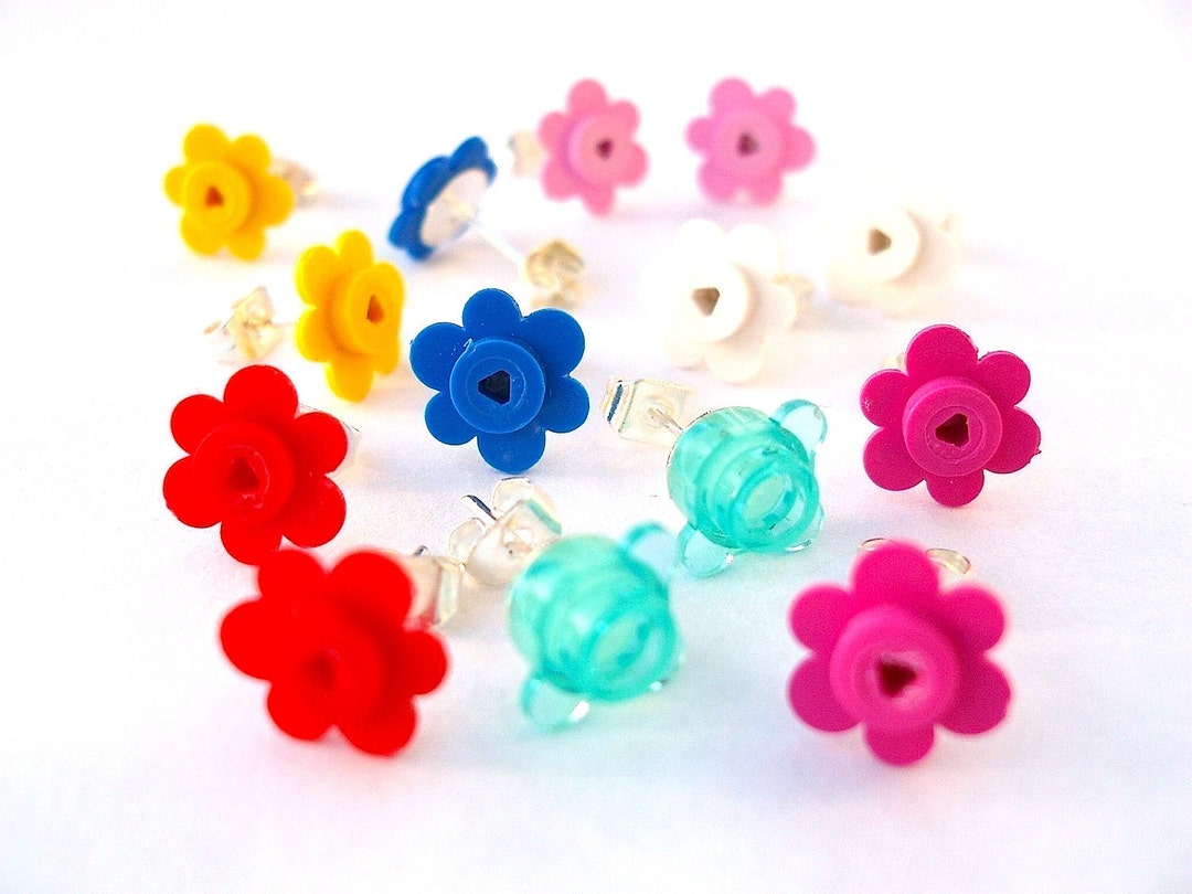 Pick Your Fav Colour Flower Earrings Handmade With Legor Flowers - Etsy